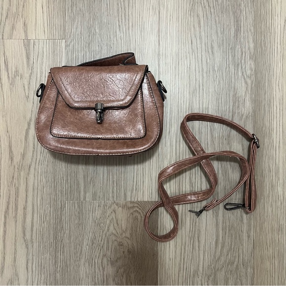 Bags | Brown Faux Leather Tophandle Handbag With Broken Crossbody Strap ...